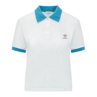 Versace Besticktes Baumwoll-Piqu&eacute;-Polo - - Tops - Damen - Wei&szlig; - M