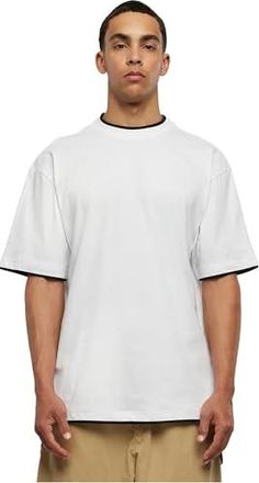 Urban Classics Homme Contrast Tall Tee T shirt, Blanc (Wht/Blk), 3XL Grande taille EU