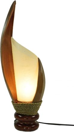 Guru Shop Palmenblatt Tischlampe/Tischleuchte, in Bali Handgemacht aus Naturmaterial, Palmholz - Modell Palmera 5, 50x11x17 cm