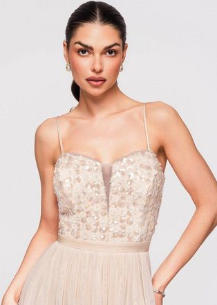 Ombre Abendkleid Maxikleid Abendkleid mit Spitze & Pailletten Creme L (kein Set, 1-tlg) Gegens&auml;tzliche Texturen, verzierte Oberseite, leichter, flie&szlig;ender R