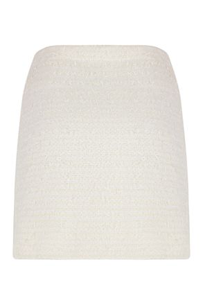 Self Portrait Womens Knitted Mini Skirt Cream Cotton