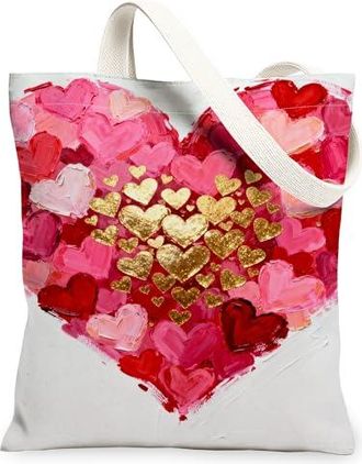 Generic Sacs fourre-tout en toile en forme de coeur, sacs d&eacute;picerie r&eacute;utilisables, sacs d&eacute;picerie r&eacute;utilisables, l&eacute;gers et lavables pour la Saint-Valentin, mo