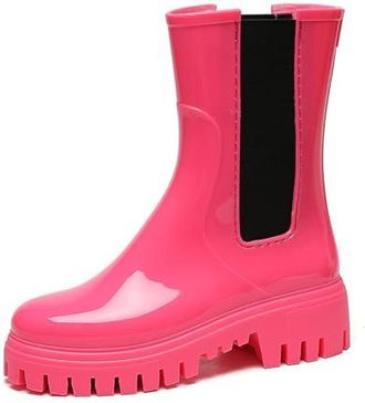 Pangolin Bottines de Pluie Femme Imperm&eacute;ables Style Chelsea, Bottes PVC &agrave; Enfiler avec Empi&egrave;cements &Eacute;lastiques, Semelle Crant&eacute;e Plateforme Antid&eacute;rapante, Boots