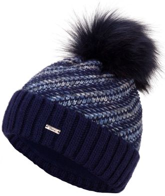Faera Winterm&uuml;tze M&uuml;tze Damen warm gef&uuml;ttert mit Kunstfell Bommel Bommelm&uuml;tze Fleecefutter Winter Strickm&uuml;tze Beanie M&auml;dchen 42, Farbe:Marineblau