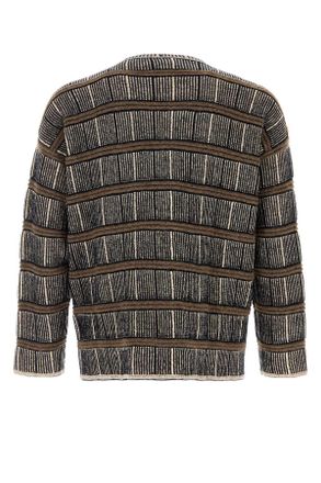 Giorgio Armani Embroidered Striped Silk Blend Sweater - Navy