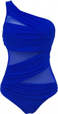 Ocean Plus Damen Figurformender Netzartiger Asymmetrie Badeanzug Unifarben Mesh Hochgeschlossen Netz One Piece Übergröße Bademode Große Größen (XXL (EU 42-44), A