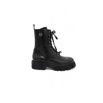 Philipp Plein Kalbsleder Stiefel Mid Flat Hexagon - - Shoes - Herren - Schwarzk - 44 EU