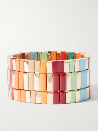 Roxanne Assoulin The Bright By Nature Set Aus Drei Armb&auml;ndern Mit Emaille Und Goldfarbenen Details - Mehrfarbig