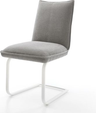 DELIFE Freischwinger Lelio-Flex Strukturstoff Soft Grau Freischwinger flach Wei&szlig; Taschenfederkern, Esszimmerst&uuml;hle