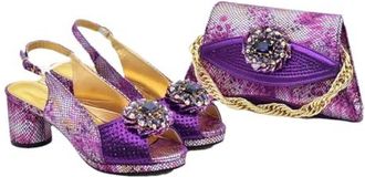 Generic Ensemble de chaussures et sac de style africain pour femme avec décoration en cristal pour fête de mariage et escarpins à talons hauts, violet, 43.5 E