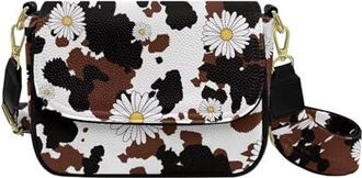 Hugs Idea Sac à main à bandoulière en cuir pour femme avec poche intérieure, portefeuille tendance, Marguerite marron imprimé vache, Taille unique