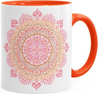 Autiga Kaffee-Tasse Mandala Ethno Boho Kaffeetasse Teetasse Keramiktasse mit Innenfarbe orange Unisize