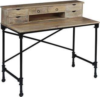 vidaXL Vidaxl - Bureau droit en bois de manguier massif et acier 110 x 50 x 96 cm - 6 tiroirs - Surface polie et laqu&eacute;e - Assemblage facile