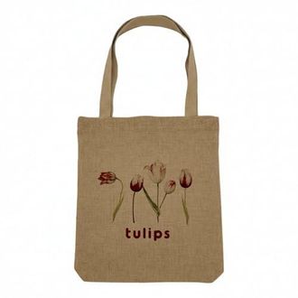 Fabulous Sac Shopping Tote Bag Aspect Lin - Tulips Flowers Minimalist Chic Garden Love - Sac de Courses Toile Epaisse 360g Beige Naturel Cabas Port&eacute; Epaule Sol