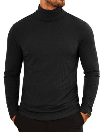Coofandy Langarmshirt Herren Rollkragenshirt Winter Basic Pullover Slim Fit Schwarz XL