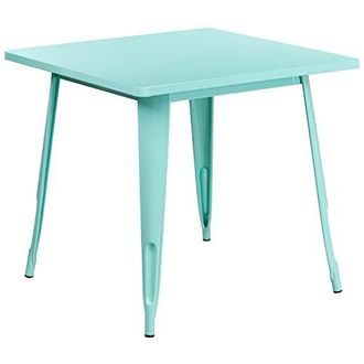 Flash Furniture Flash Meuble 80 cm carr&eacute; en m&eacute;tal Table dint&eacute;rieure/ext&eacute;rieure, M&eacute;tal, Vert Menthe, 31.5 W x 31.5 D x 29.5 H