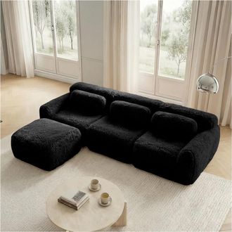 Generic Modernes 2-Sitzer-Sofa, modulares Sofa, rutschfeste Basis, mit 2 Kissen, extra breite ergonomische Armlehnen,for Lesen und Arbeiten(Negro+Peluche+3 Pl