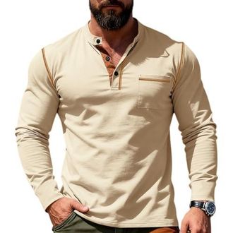 Generic Henley T-shirt &agrave; manches longues pour homme avec 3 boutonni&egrave;res, t-shirt d&eacute;contract&eacute;, chemise de loisirs, kaki, 3XL
