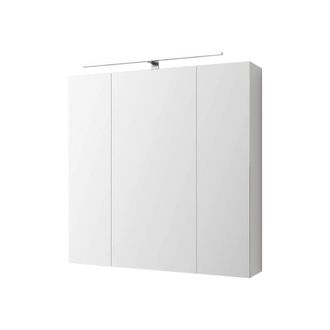 ML Design ML-Design Spiegelschrank Bad 3-T&uuml;rig mit LED Beleuchtung, Steckdose, Lichtschalter und 6 h&ouml;henverstellbaren Glaseinlegeb&ouml;den, 72,4x72x15 cm, Wei&szlig;, Bad