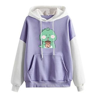 Generic Sweat &agrave; capuche &agrave; manches longues pour femme Motif dinosaure, violet, XXL