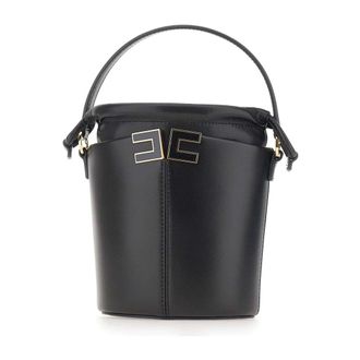 Elisabetta Franchi Femme, Sacs, Noir, Taille: ONE Size Logo-Plaque Drawstring Mini Bucket Bag