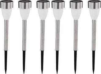 Globo Lighting Stecklampen Solarleuchte Gartenlampe Wegelampe Terrasse, Akku IP44 Erdspie&szlig; Feuer Effekt, Edelstahl schwarz wei&szlig; satiniert, LED warmwei&szlig;, DxH 5,5x36,5