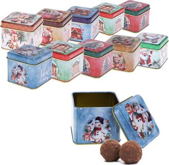 Com-Four 12x Keksdose - Blechdose für Weihnachtskekse - weihnachtliche Vorratsdose mit Deckel - Aufbewahrungsbox für Cookies, Süßigkeiten, Geschenke [Auswahl v