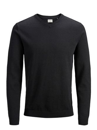 Jack & Jones Herren Pullover JjeBasic V-Ausschnitt Strickpulli Oberteil Regular, Farbe:Schwarz, Größe:XXL