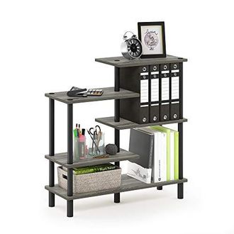 Furinno Akzent-Deko-Regal mit unterschiedlichen Ebenen, holz, Franz&ouml;sische Eiche Grau/Schwarz, 29.49 x 80 x 82.5 cm