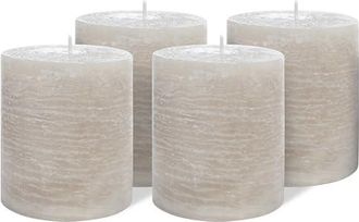 Brandsseller lot de 4 Bougies piliers 9 x 10 cm - Paraffine teint&eacute;e dans la masse - Style rustique longue dur&eacute;e - D&eacute;coration de table pour No&euml;l f&ecirc;tes et &eacute;v&eacute;nements