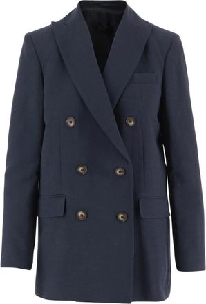 F.it Femme, Vestes, Bleu, Taille: 46 FR Veste crois&eacute;e en viscose et lin