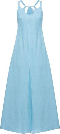 120% Lino Femme, Robes, Bleu, Taille: 40 FR Robe Midi &Eacute;vas&eacute;e en Lin &agrave; Col V