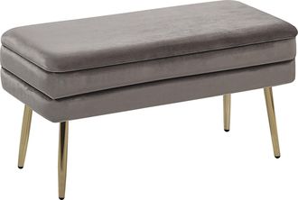 Beliani Bank Sitzhocker aus Samtstoff grau Durham