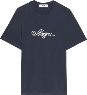 Msgm t-shirt à logo brodé - Bleu