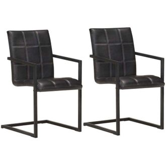 vidaXL Freischwinger 2 Stk. Schwarz Echtleder Vidaxl