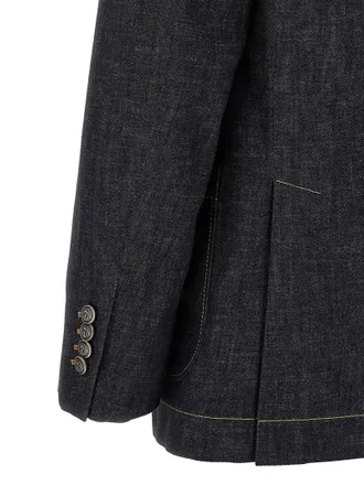 Brunello Cucinelli Double-Breasted Denim Blazer - Charcoal