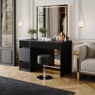 Vicco Schminktisch Schwarz Omira 120x76x55 cm - Kosmetiktisch, Make-up, Tools & Schmuck sauber getrennt und sofort griffbereit