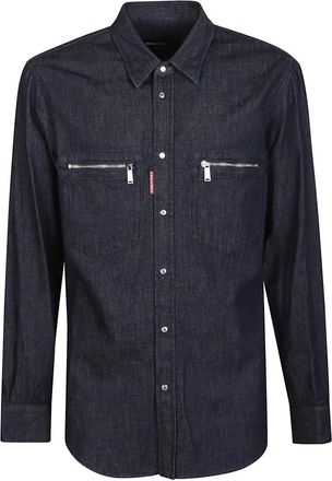 Dsquared2 Homme, Chemises, Bleu, Taille: XL Chemise biker en denim de coton d&eacute;lav&eacute; pour homme, coupe droite