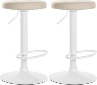 Clp Lot de 2 tabourets de bar Ponte en similicuir Crème Métal blanc mat
