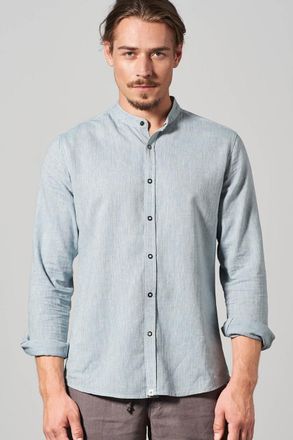 Hempage Hempage Herren vegan Hemd Leichtes Stehkragenhemd Atlantic Blue