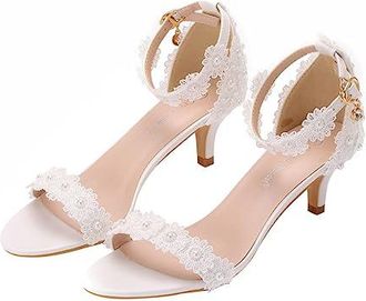 Frcolor Sandales à Talons Compensés pour Femme Blanches Talons Hauts Élégants pour Chaussures De Mariage Et Occasions Spéciales