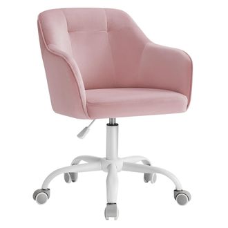 Songmics Homeoffice Stuhl, Drehstuhl, Schreibtischstuhl, h&ouml;henverstellbar, bis 110 kg belastbar, Samt, f&uuml;r Arbeitszimmer, Schlafzimmer, pastellrosa OBG019P02