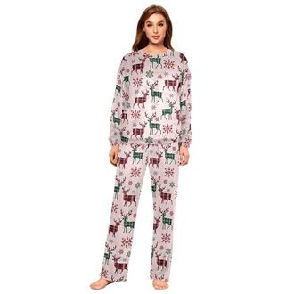 Alaza Ensemble de pyjama en polaire pour femme, Père Noël, arbre de Noël, vêtements de détente deux pièces, vêtements de nuit thermiques super doux, taille 