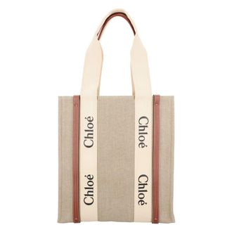 Chlo&eacute; Shopper & Totes - Woody Tote Bag In Linen & Leather - Gr. unisize - in Beige - f&uuml;r Damen