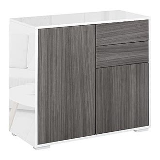 HOMCOM Commode Buffet Meuble de Rangement 2 tiroirs 2 Portes avec &eacute;tag&egrave;re 79 x 36 x 74 cm Gris