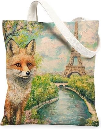 Generic Sac fourre-tout en toile motif renards printaniers 33 x 38,1 cm, sac d&eacute;picerie r&eacute;utilisable pour femme, motif animal de voyage, d&eacute;coration cadeau