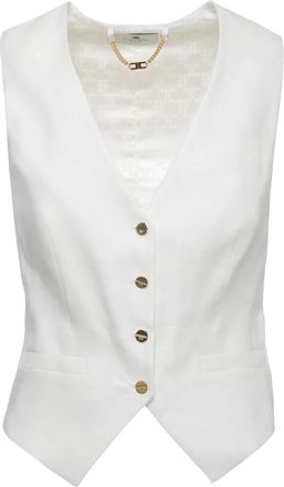 Elisabetta Franchi Femme, Vestes, Blanc, Taille: 36 FR Gilet en lin