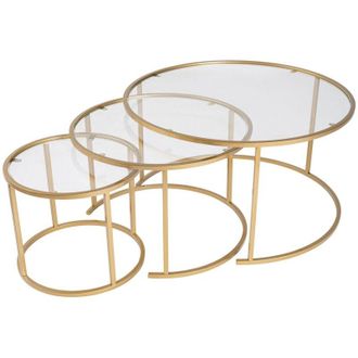 Dmora Set mit 3 Couchtischen Carugate, Niedriger Wohnzimmertisch, Kaffeeregal, Couchtisch f&uuml;r Sofa, 80x80 h43 cm, Gold und Transparent - Dmora
