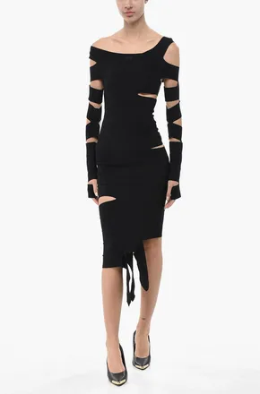 Off-white Knit Sheath Dress with All-Over Cut-outs Off-White