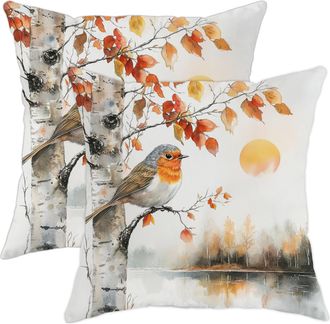 Generic Herbstvogel Kissenbezug Quadratische Kissenh&uuml;llen Weich Sofakissen F&uuml;r Bett Schlafzimmer Heimdekoration 45X45Cm 2Er Set